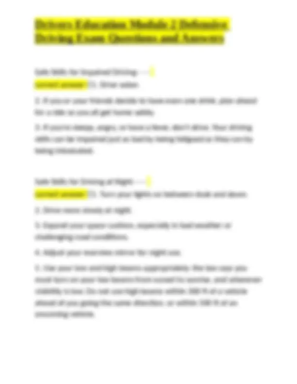 Defensive Driving Exam Questions and Answers: Drivers Education Module ...