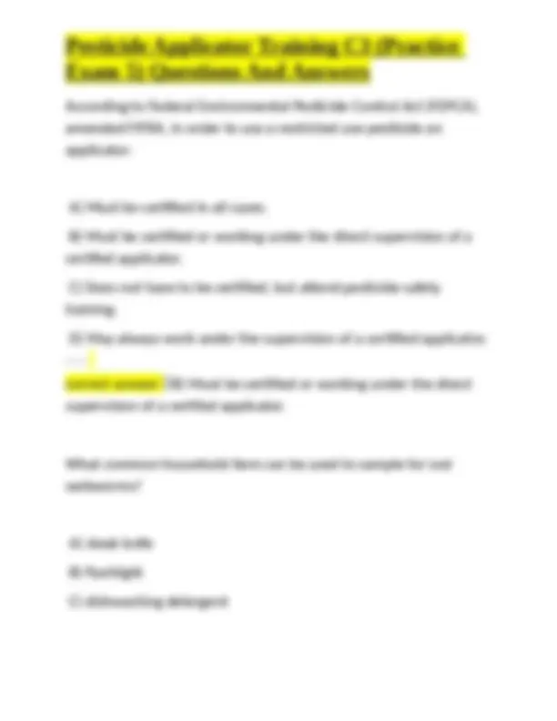 Pesticide Applicator Training C3 (Practice Exam 5) Questions And ...