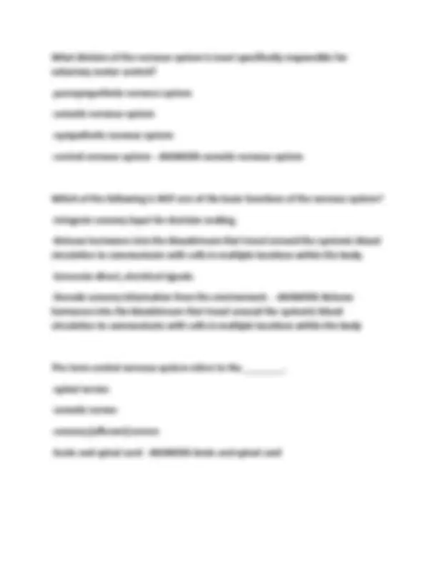 BIO 201 Exam 4: Autonomic Nervous System and Neuroglia | Exams Biology | Docsity