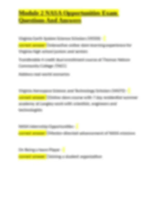 NASA Opportunities Exam: Questions and Answers | Exams Astronomy | Docsity