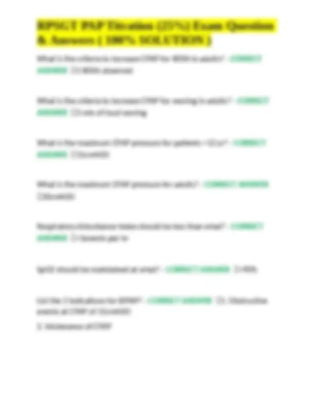 RPSGT PAP Titration Exam Questions and Answers | Exams Nursing | Docsity