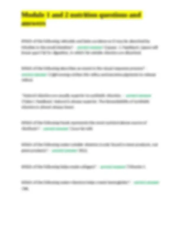 Nutrition Questions and Answers: Module 1 & 2 | Exams Nutrition | Docsity