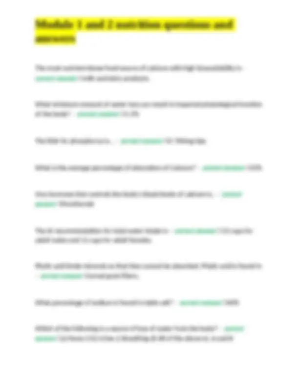 Nutrition Questions and Answers: Module 1 & 2 | Exams Nutrition | Docsity