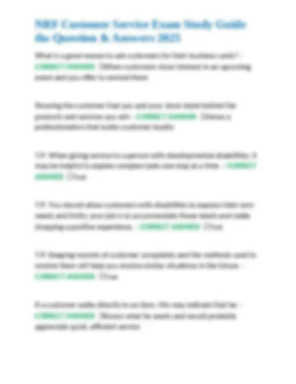 NRF Customer Service Exam Study Guide: Questions & Answers 2025 | Exams ...