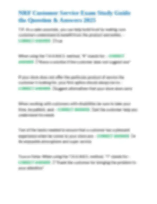 NRF Customer Service Exam Study Guide: Questions & Answers 2025 | Exams ...