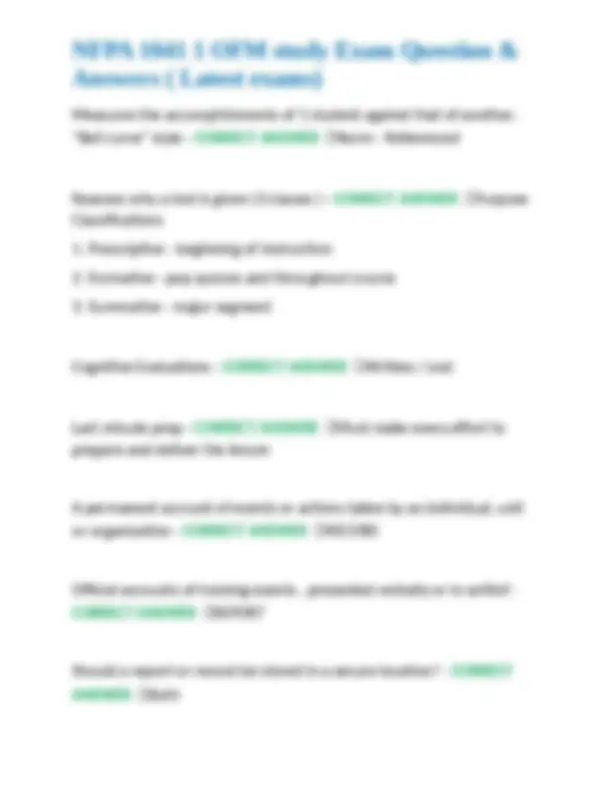 NFPA 1041 1 OFM Study Exam Questions and Answers | Exams Nursing | Docsity