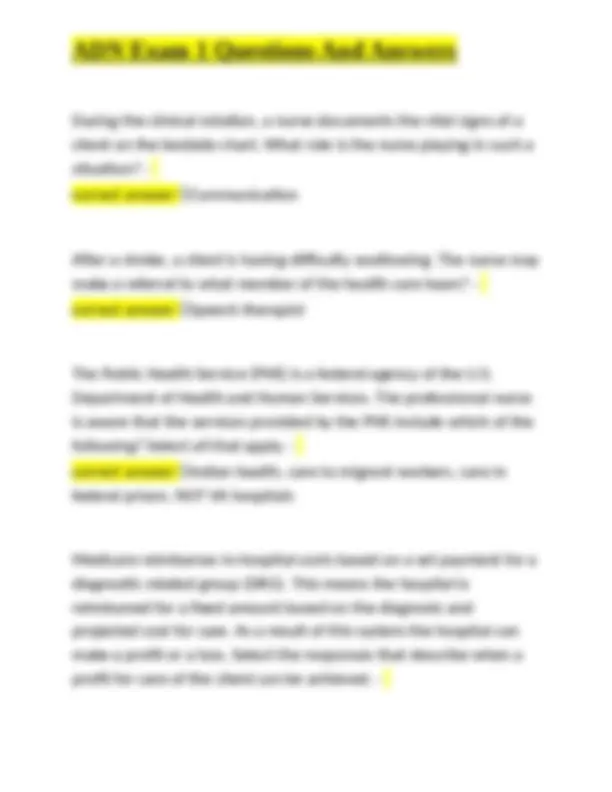 ADN Exam 1 Questions and Answers: Nursing Practice Fundamentals | Exams ...