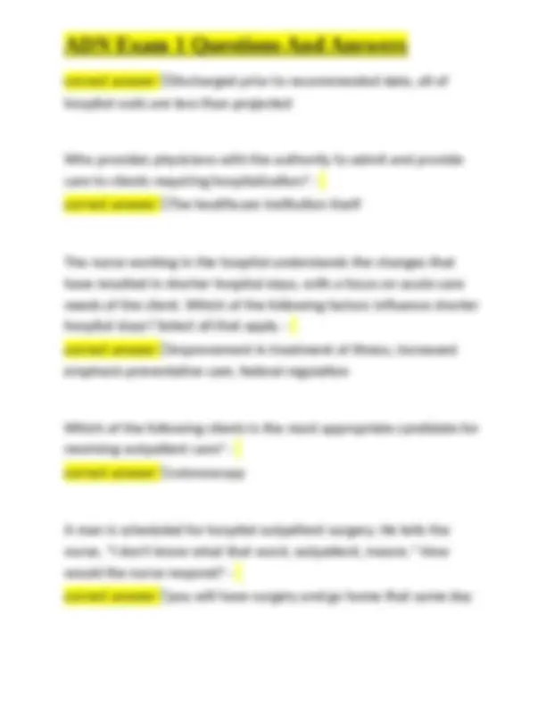 ADN Exam 1 Questions and Answers: Nursing Practice Fundamentals | Exams ...