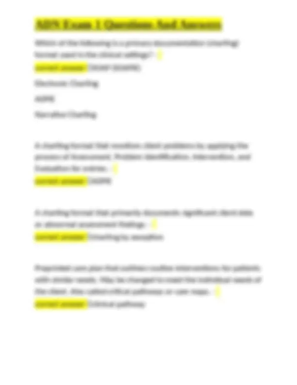 ADN Exam 1 Questions and Answers: Nursing Practice Fundamentals | Exams ...