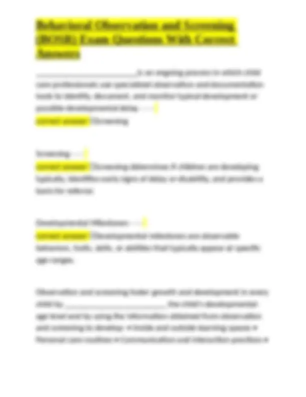 Behavioral Observation and Screening (BOSR) Exam Questions and Answers ...