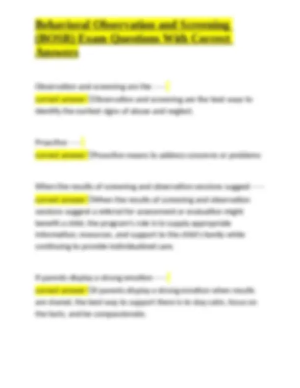 Behavioral Observation and Screening (BOSR) Exam Questions and Answers ...