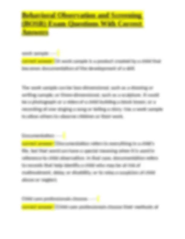 Behavioral Observation and Screening (BOSR) Exam Questions and Answers ...