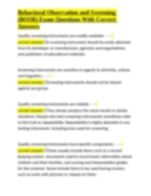 Behavioral Observation and Screening (BOSR) Exam Questions and Answers ...
