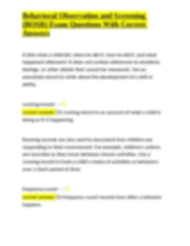 Behavioral Observation and Screening (BOSR) Exam Questions and Answers ...