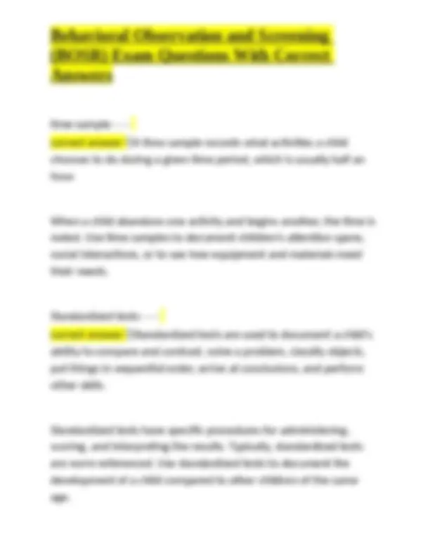 Behavioral Observation and Screening (BOSR) Exam Questions and Answers ...