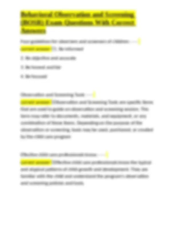 Behavioral Observation and Screening (BOSR) Exam Questions and Answers ...