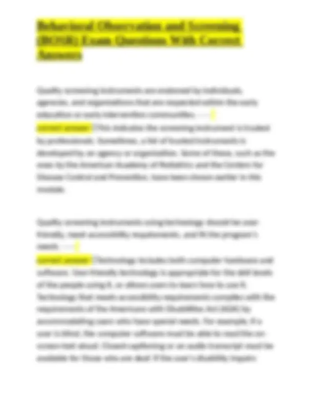 Behavioral Observation and Screening (BOSR) Exam Questions and Answers ...