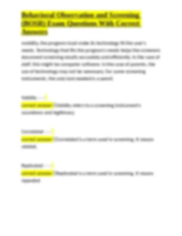 Behavioral Observation and Screening (BOSR) Exam Questions and Answers ...