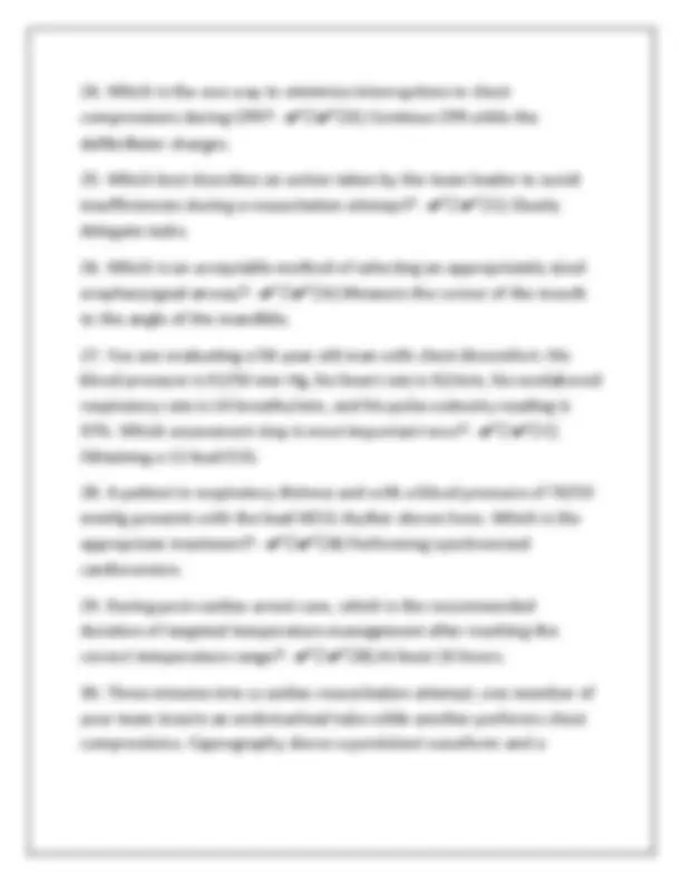 ACLS:50 FINAL TEST QUESTIONS AND ANSWERS | Exams Community Health | Docsity