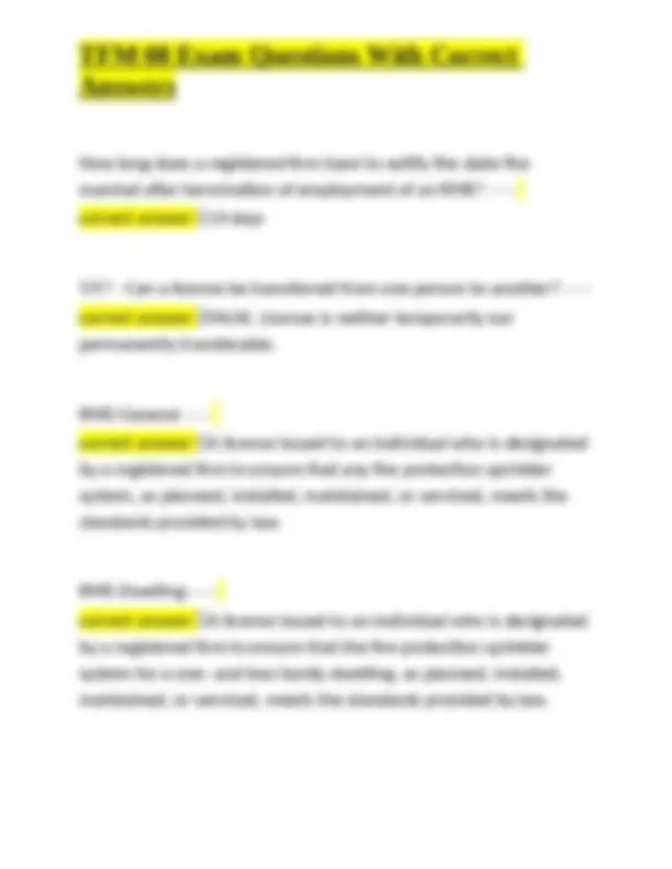 TFM 08 Exam Questions and Answers: Fire Protection Sprinkler Systems in Texas | Exams Safety and ...