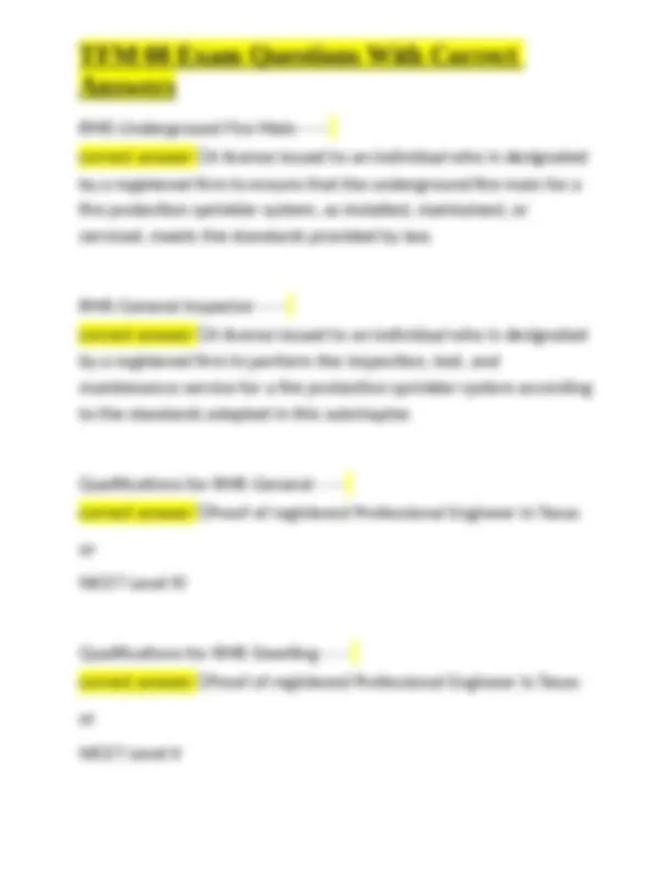 TFM 08 Exam Questions and Answers: Fire Protection Sprinkler Systems in Texas | Exams Safety and ...