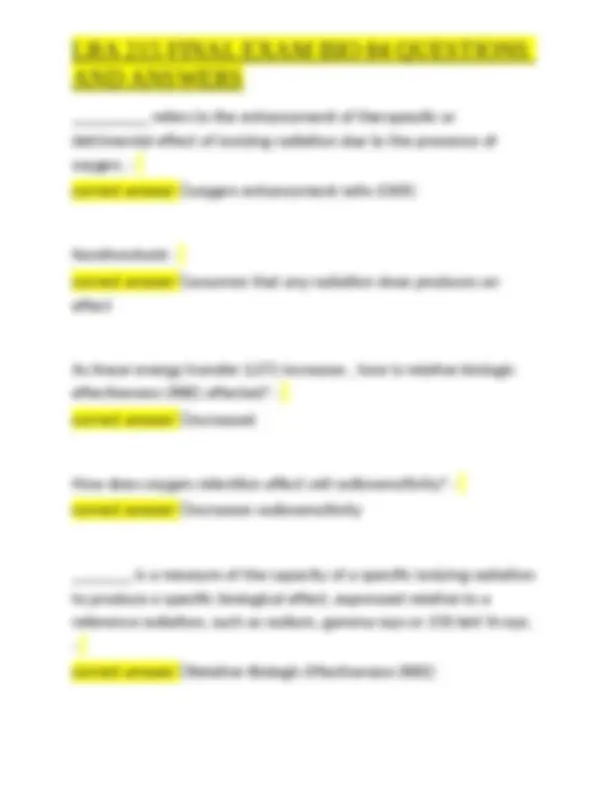 LRA 215 Final Exam: Radiation Biology - 84 Questions and Answers ...