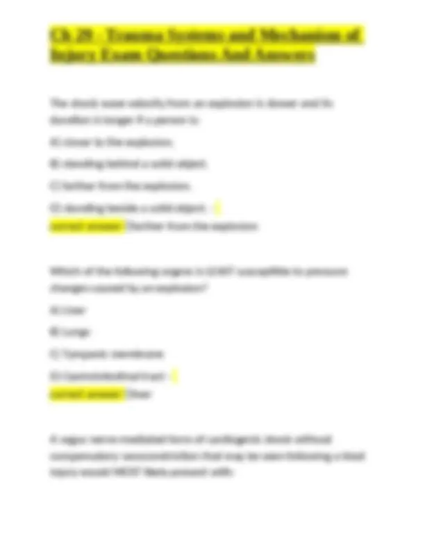 Trauma Systems and Mechanism of Injury Exam Questions and Answers ...