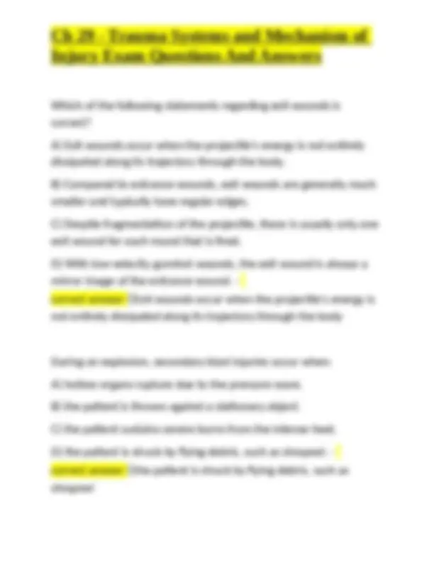 Trauma Systems and Mechanism of Injury Exam Questions and Answers ...