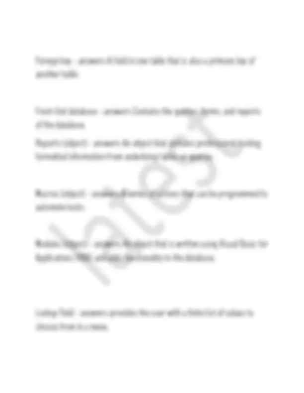 Database Concepts and Terminology: A Glossary for BIS 245 | Exams Nursing | Docsity