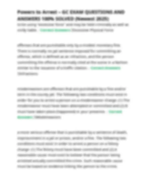 Powers to Arrest: GC Exam Questions and Answers | Exams Nursing | Docsity