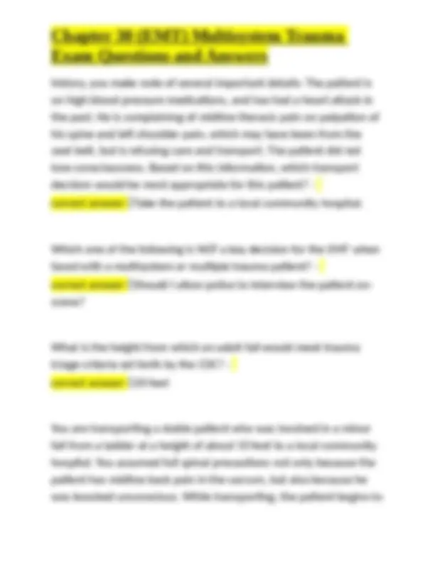 Chapter 30 (EMT) Multisystem Trauma Exam Questions and Answers | Exams ...