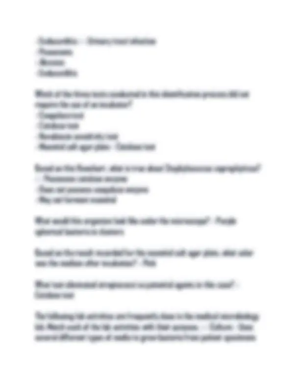 Microbiology Lab Final Study Guide: Identifying Microorganisms | Exams Nursing | Docsity