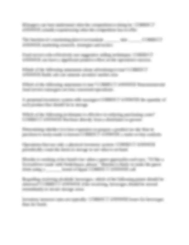 Food and Beverage Management Certification Test: Multiple Choice ...