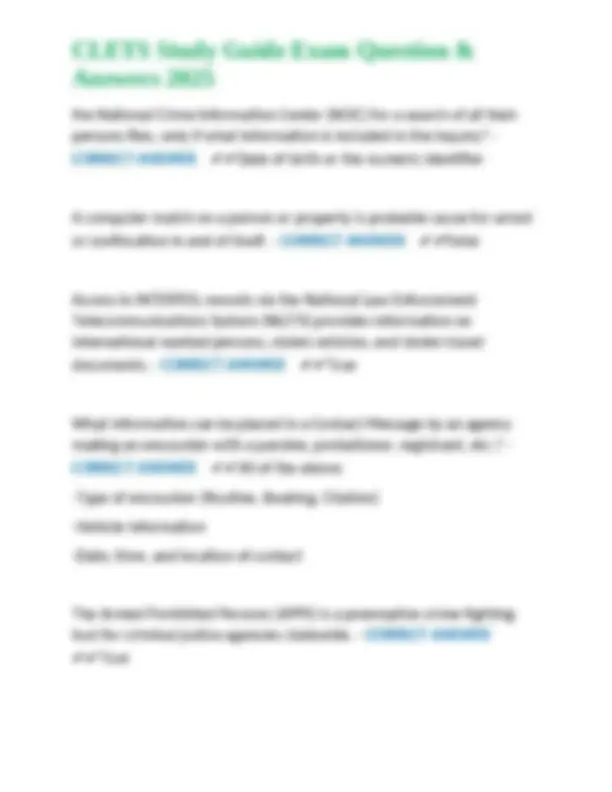 CLETS Study Guide Exam Questions and Answers 2025 | Exams Nursing | Docsity