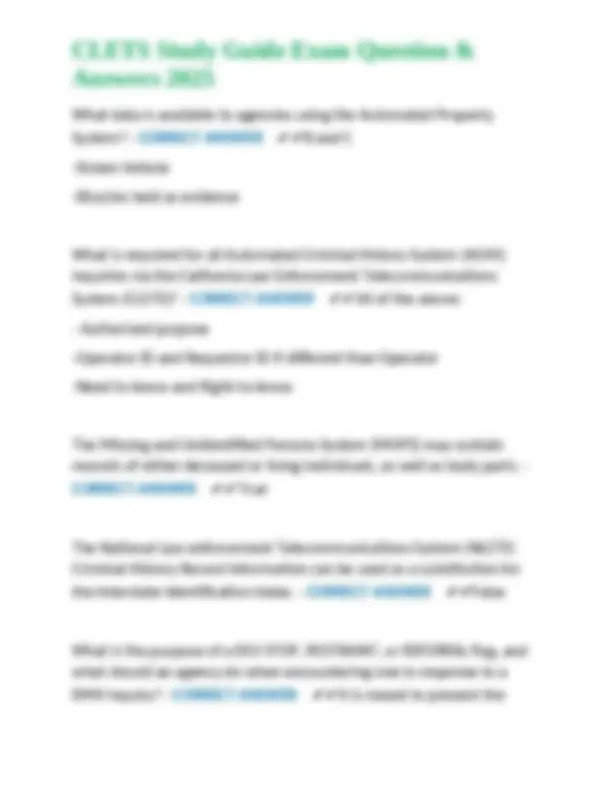 CLETS Study Guide Exam Questions and Answers 2025 | Exams Nursing | Docsity