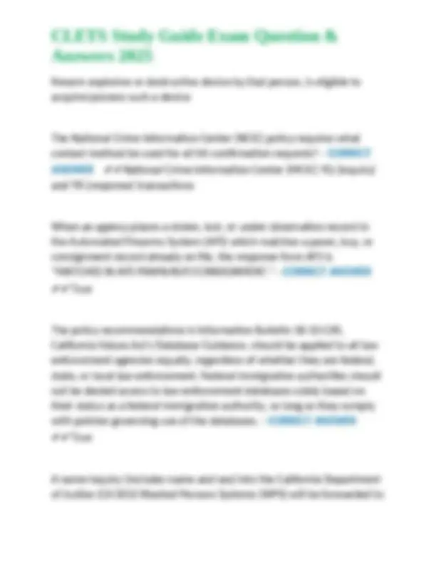 CLETS Study Guide Exam Questions and Answers 2025 | Exams Nursing | Docsity