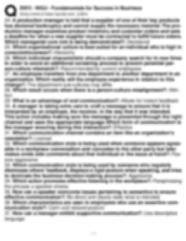 Fundamentals for Success in Business: Multiple Choice Questions | Exams Business Ethics | Docsity