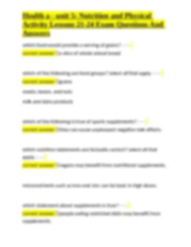 Health a - unit 5: Nutrition and Physical Activity Lessons 21-24 Exam ...