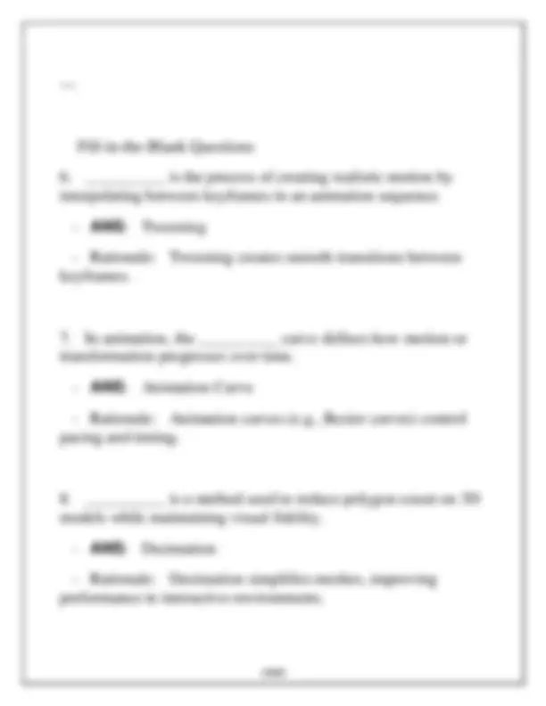 CAP 3032 Interactive Modelling & Animation I Midterms Exam Review (Qns & Ans) | Exams Computer ...