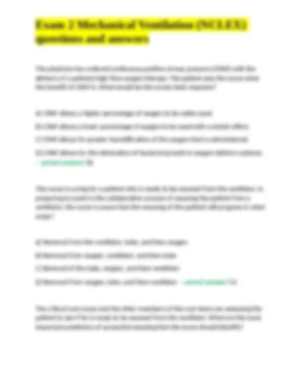 Exam 2 Mechanical Ventilation (NCLEX) questions and answers | Exams ...