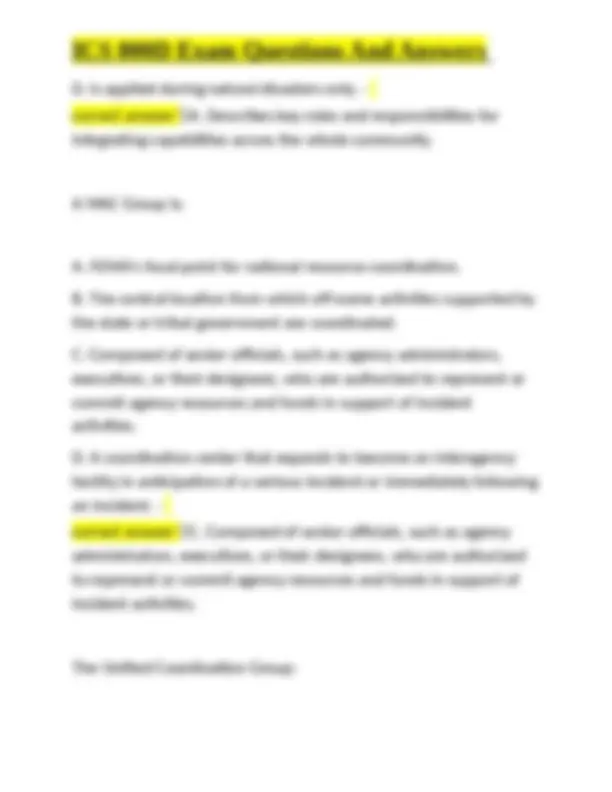 ICS 800D Exam Questions and Answers: Emergency Management and Response ...