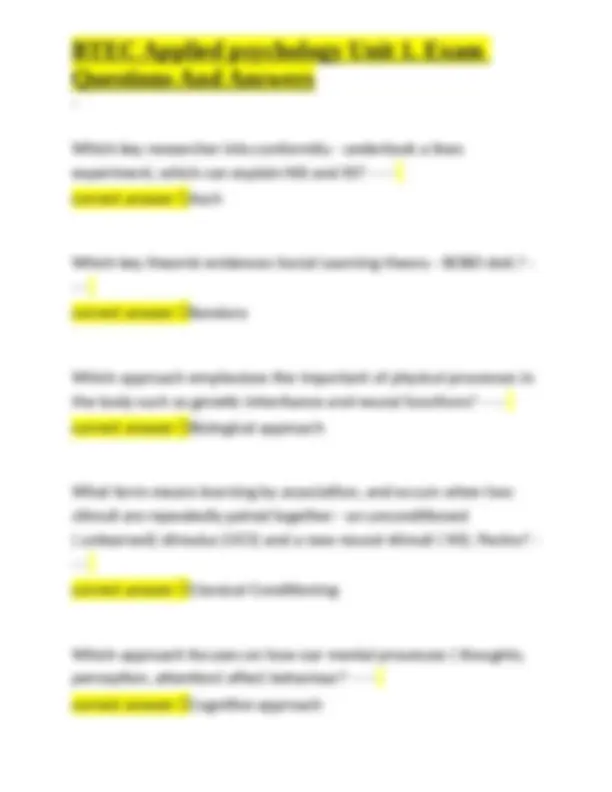 BTEC Applied Psychology Unit 1 Exam Questions and Answers | Exams ...