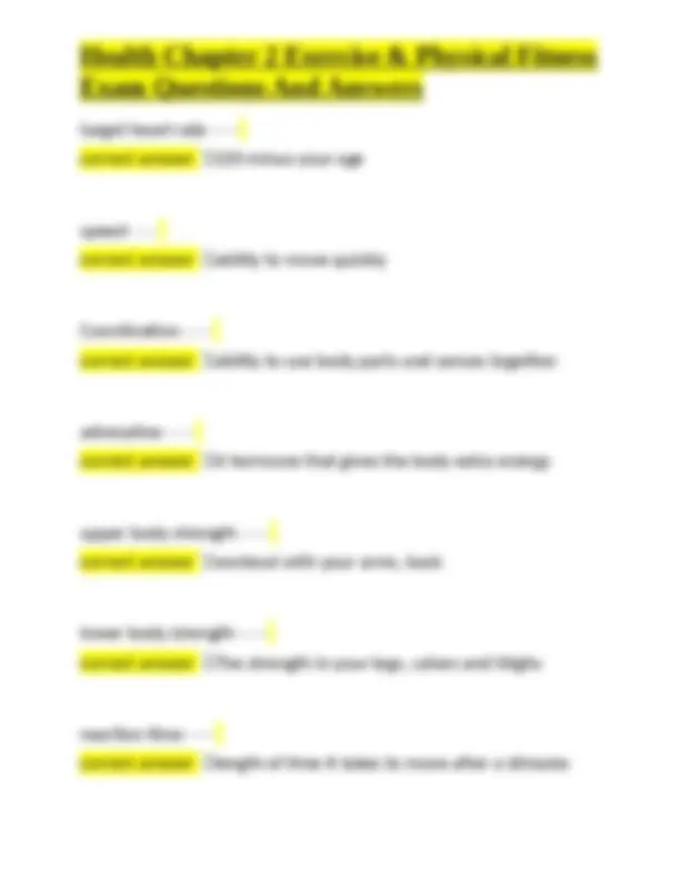 Health Chapter 2: Exercise & Physical Fitness Exam Questions and Answers | Exams Physical ...