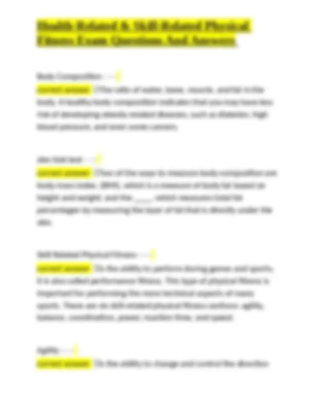 Health-Related & Skill-Related Physical Fitness Exam Questions and ...