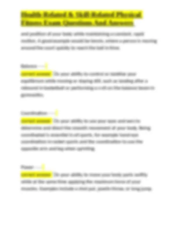 Health-Related & Skill-Related Physical Fitness Exam Questions and ...