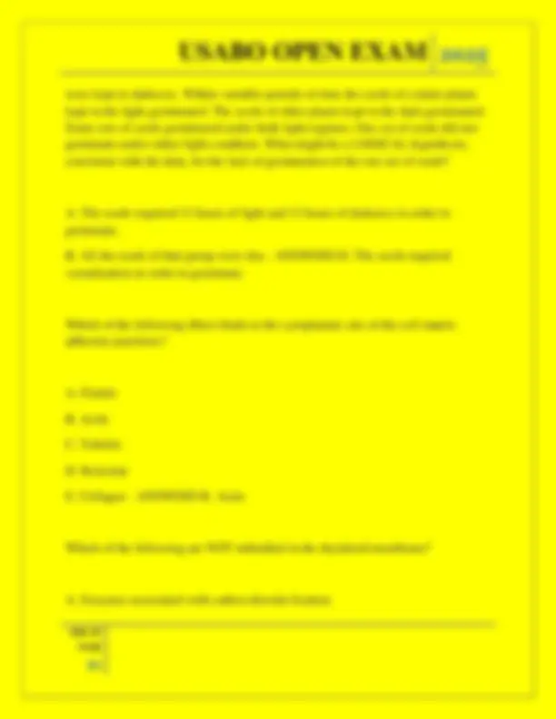 USABO OPEN EXAM QUESTIONS AND ANSWERS 2025 | Exams Biology | Docsity