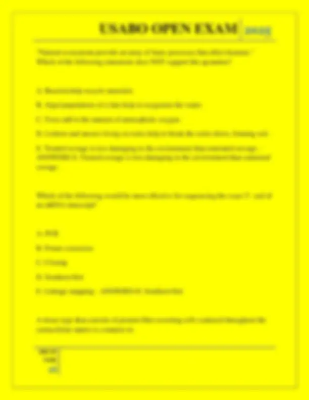 USABO OPEN EXAM QUESTIONS AND ANSWERS 2025 | Exams Biology | Docsity