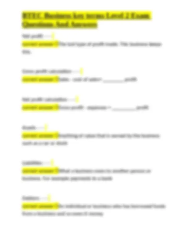 BTEC Business key terms Level 2 Exam Questions And Answers | Exams ...