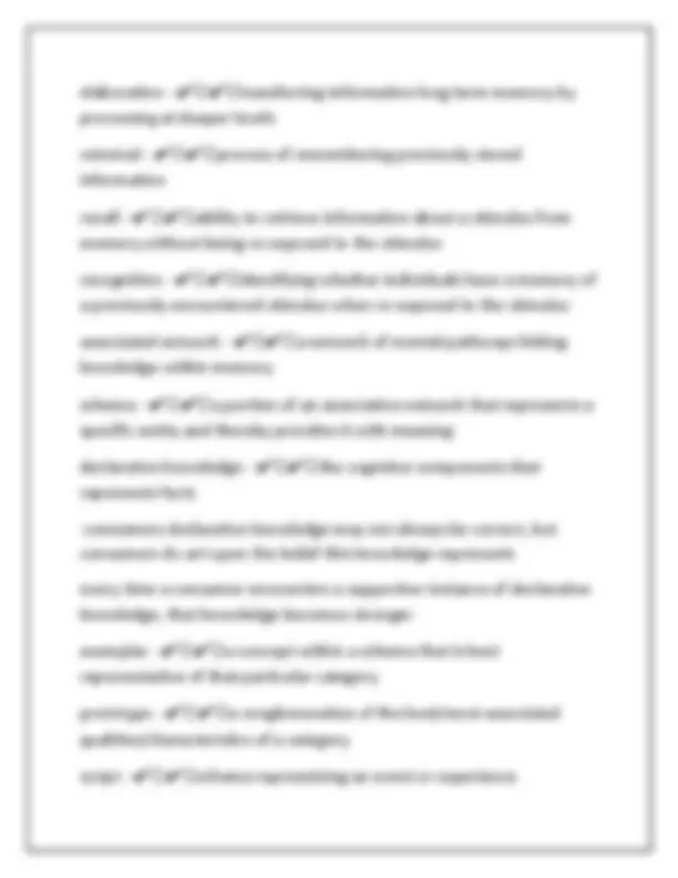 Consumer Behavior: Memory, Personality, Attitudes, and Learning | Exams Biology | Docsity