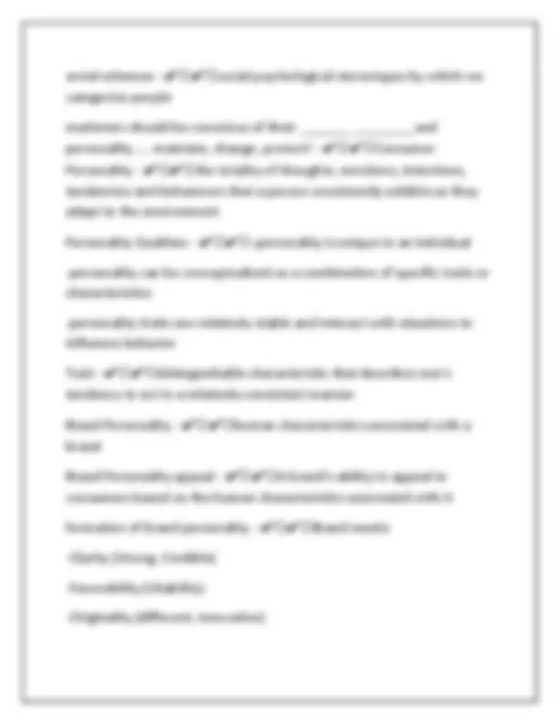 Consumer Behavior: Memory, Personality, Attitudes, and Learning | Exams Biology | Docsity